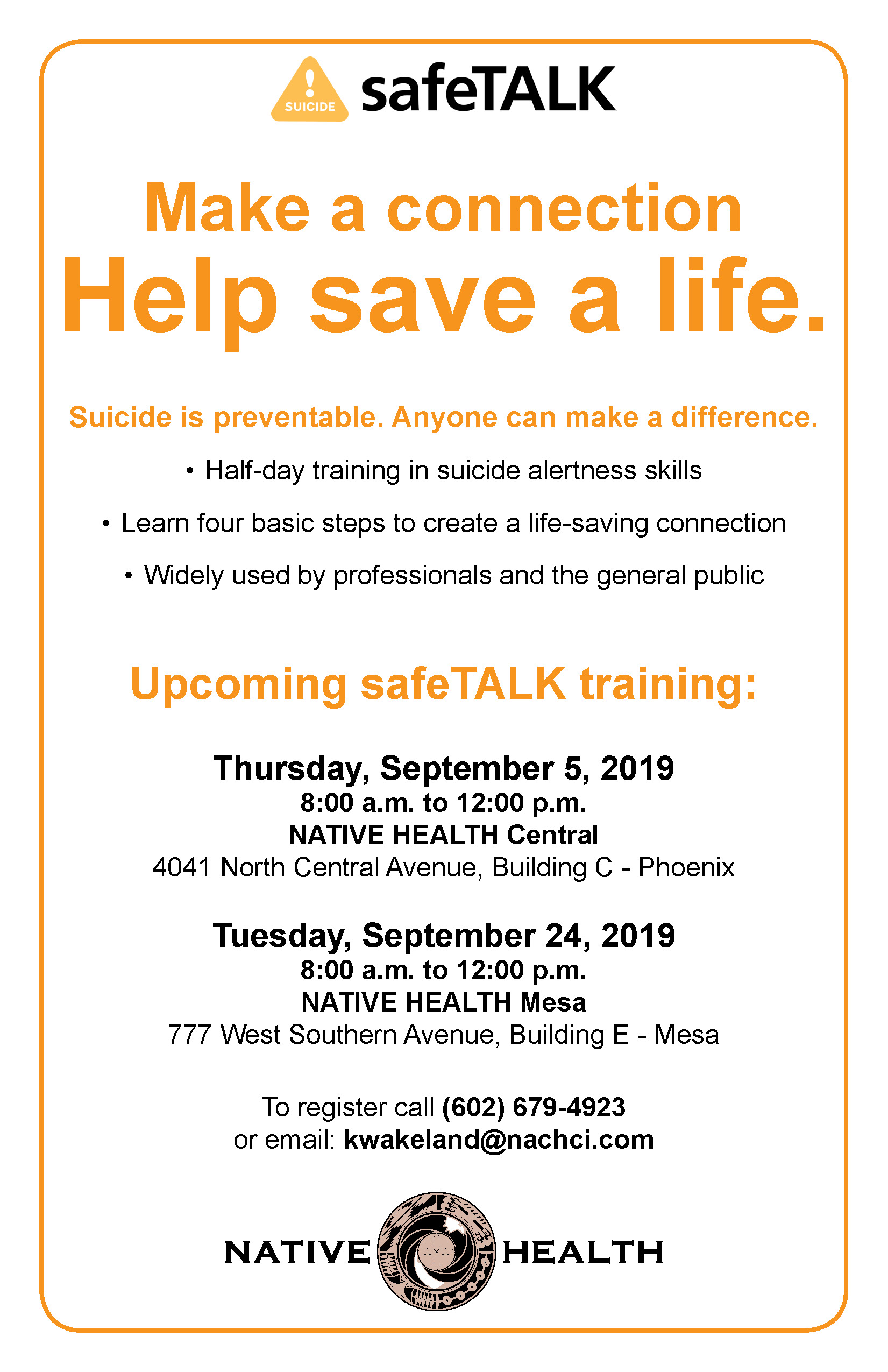 safeTALK Suicide Prevention Training – Central - Native Health of Phoenix safeTALK Suicide Prevention Training – Central - Native Health of Phoenix